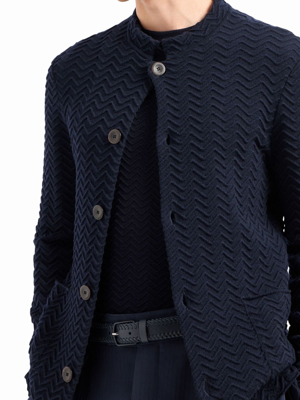 トップス Giorgio armani zigzag wool cardigan Giorgio Armani Zigzag-Embroidered Cardigan In Blue - 48% Off
