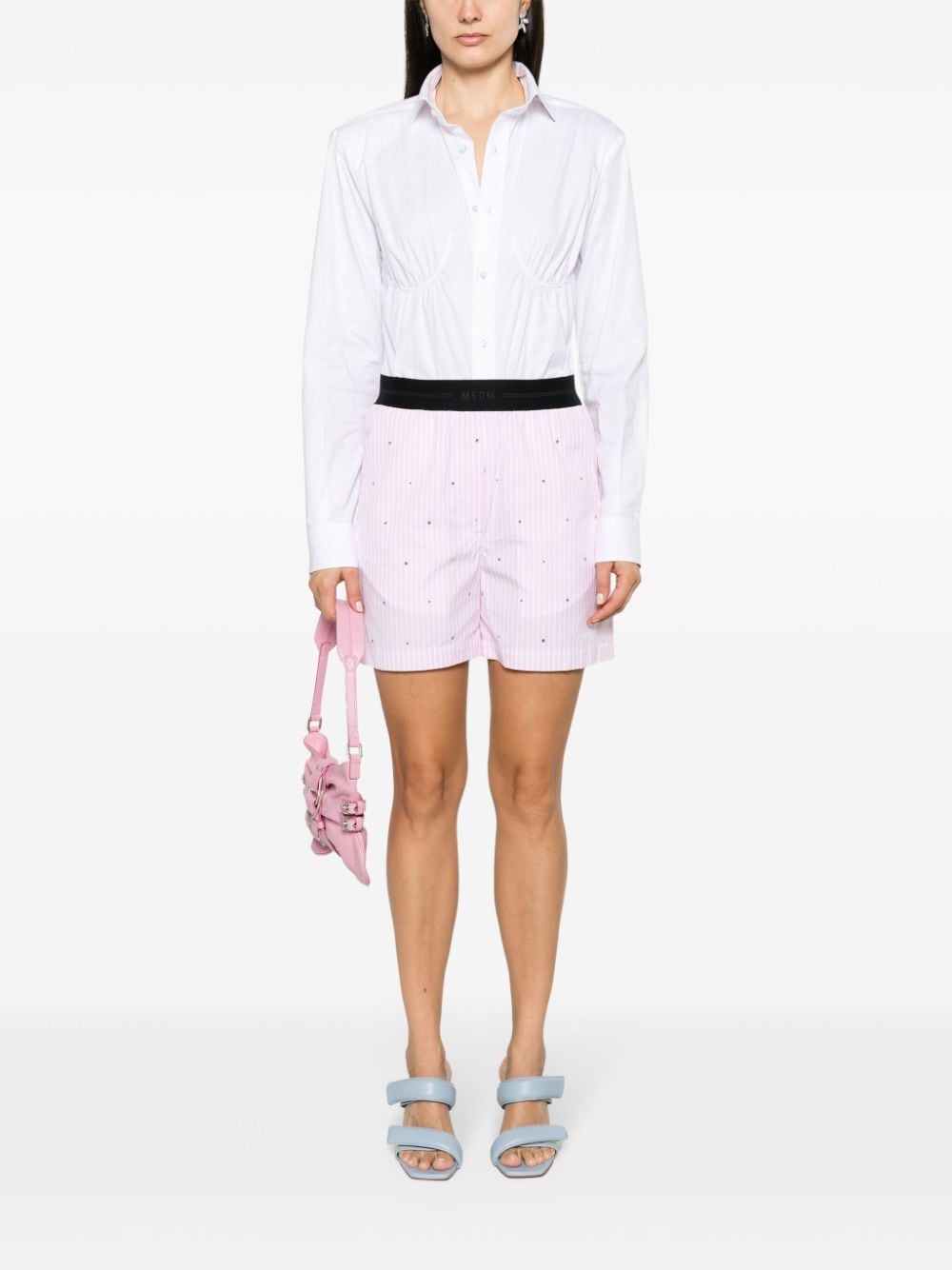 MSGM MSGM Rhinestone-Embellished Striped Shorts