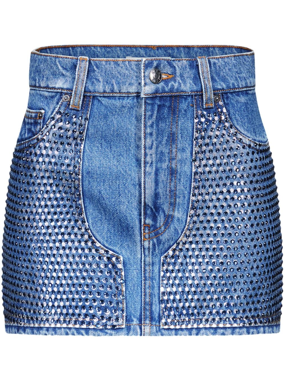 AREA AREA Crystal-Embellished Denim Miniskirt