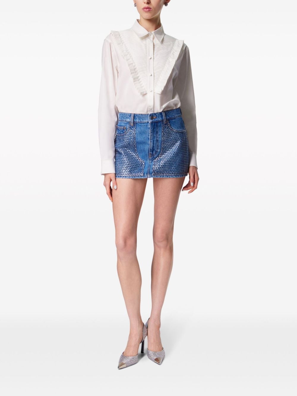 AREA AREA Crystal-Embellished Denim Miniskirt