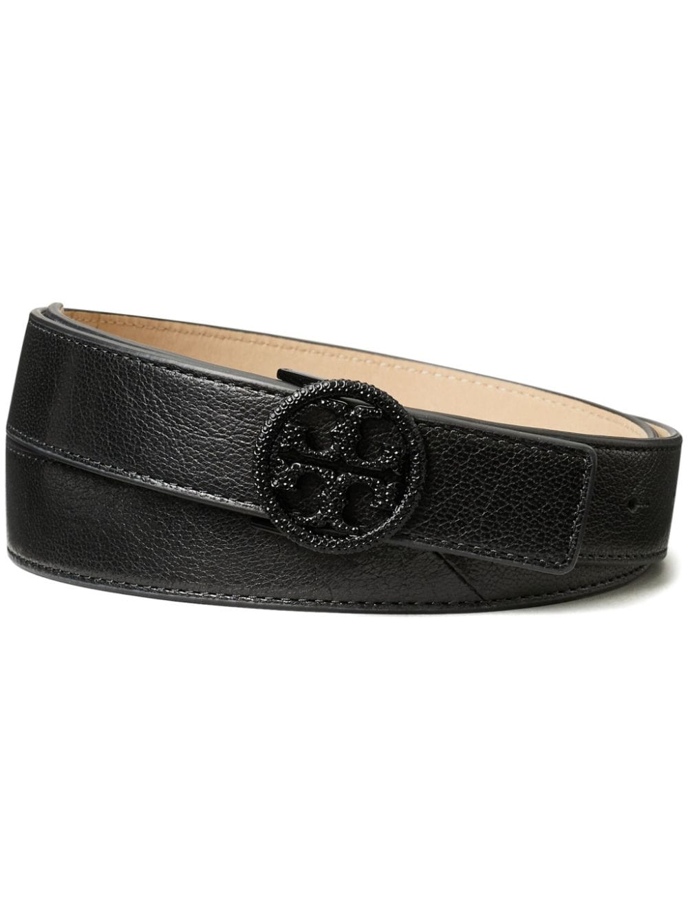 Tory Burch Black Leather Belt with Pave Crystal Logo Buckle M Tory Burch Women main image 2