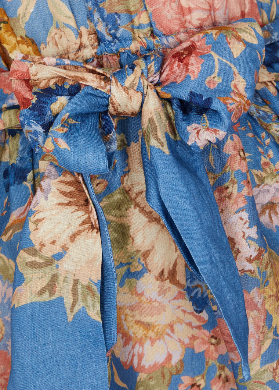 Zimmermann August Floral-Print Linen Mini Dress - Blue | Editorialist Zimmermann August Floral-Print Linen Mini Dress - Blue | Editorialist