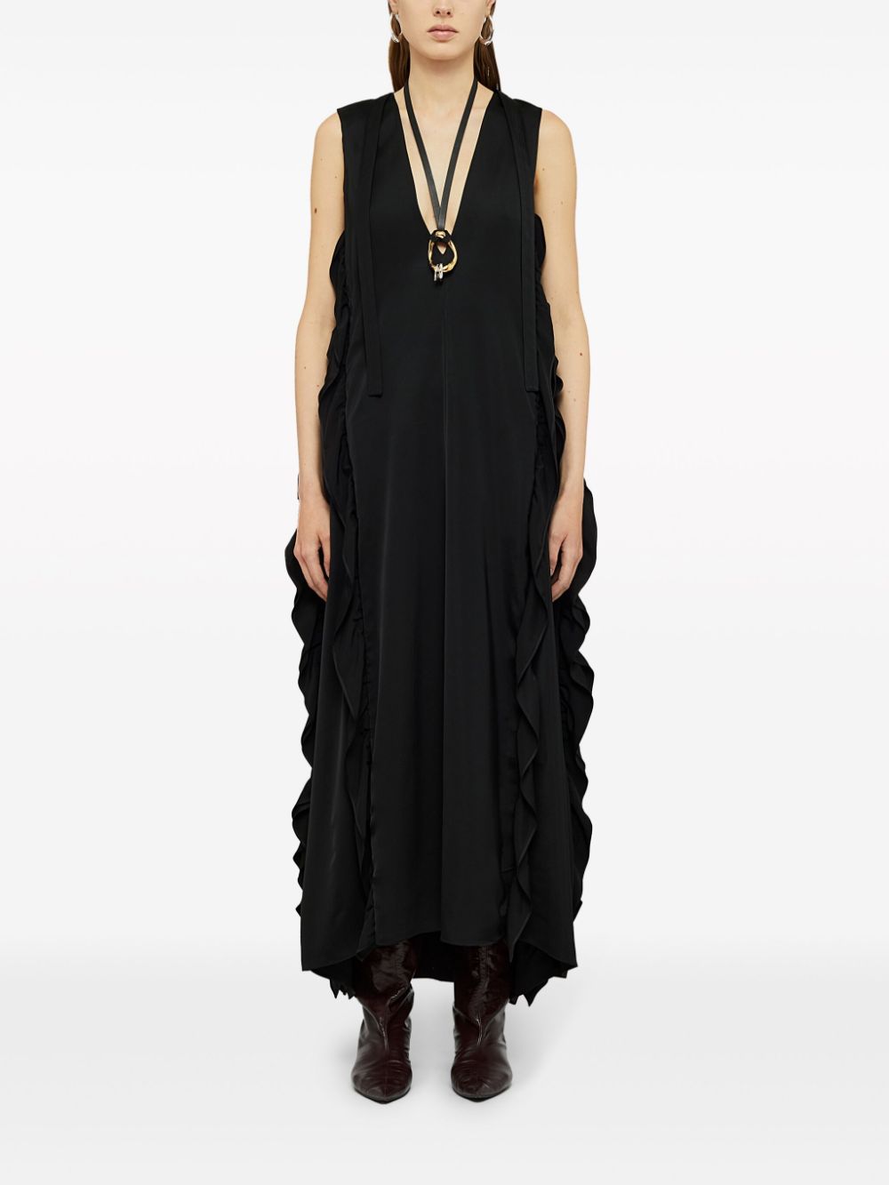 JIL SANDER Jil Sander ruffle-trim satin maxi dress