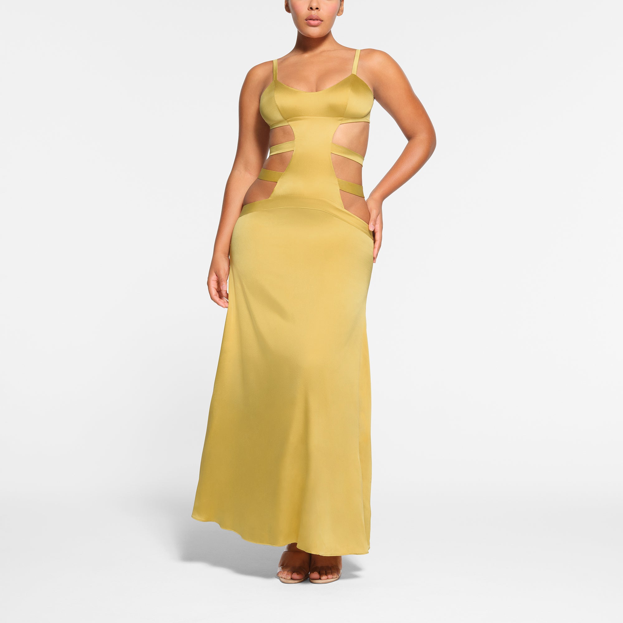 Skims Silk Strappy Long Slip Dress - Onyx