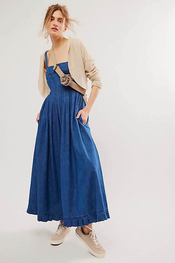 knee length dresses for ladies Willa Dress - Paneled Denim Midi Dress