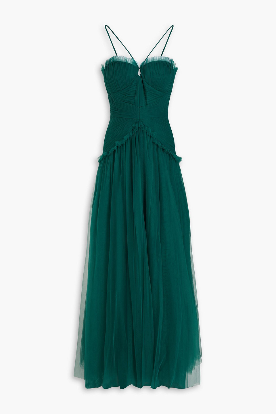 Zac Posen Pintucked Tulle Gown In Emerald - 50% Off | Editorialist