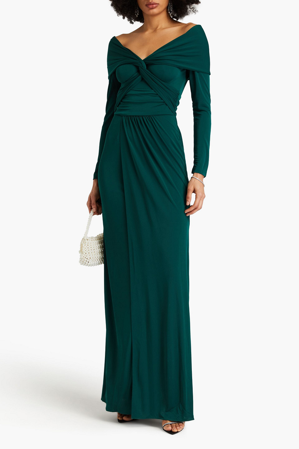 Zac Posen Twistfront Draped Jersey Gown In Emerald - 80% Off | Editorialist