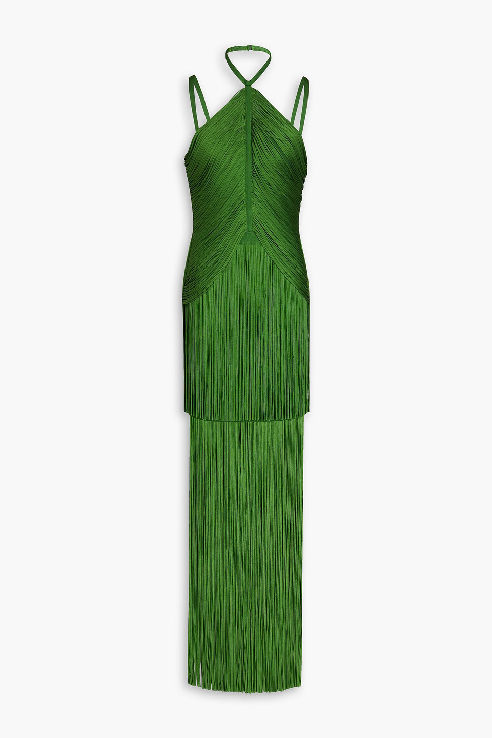herve leger fringe dress green Herv Lger Tiered Fringe Gown