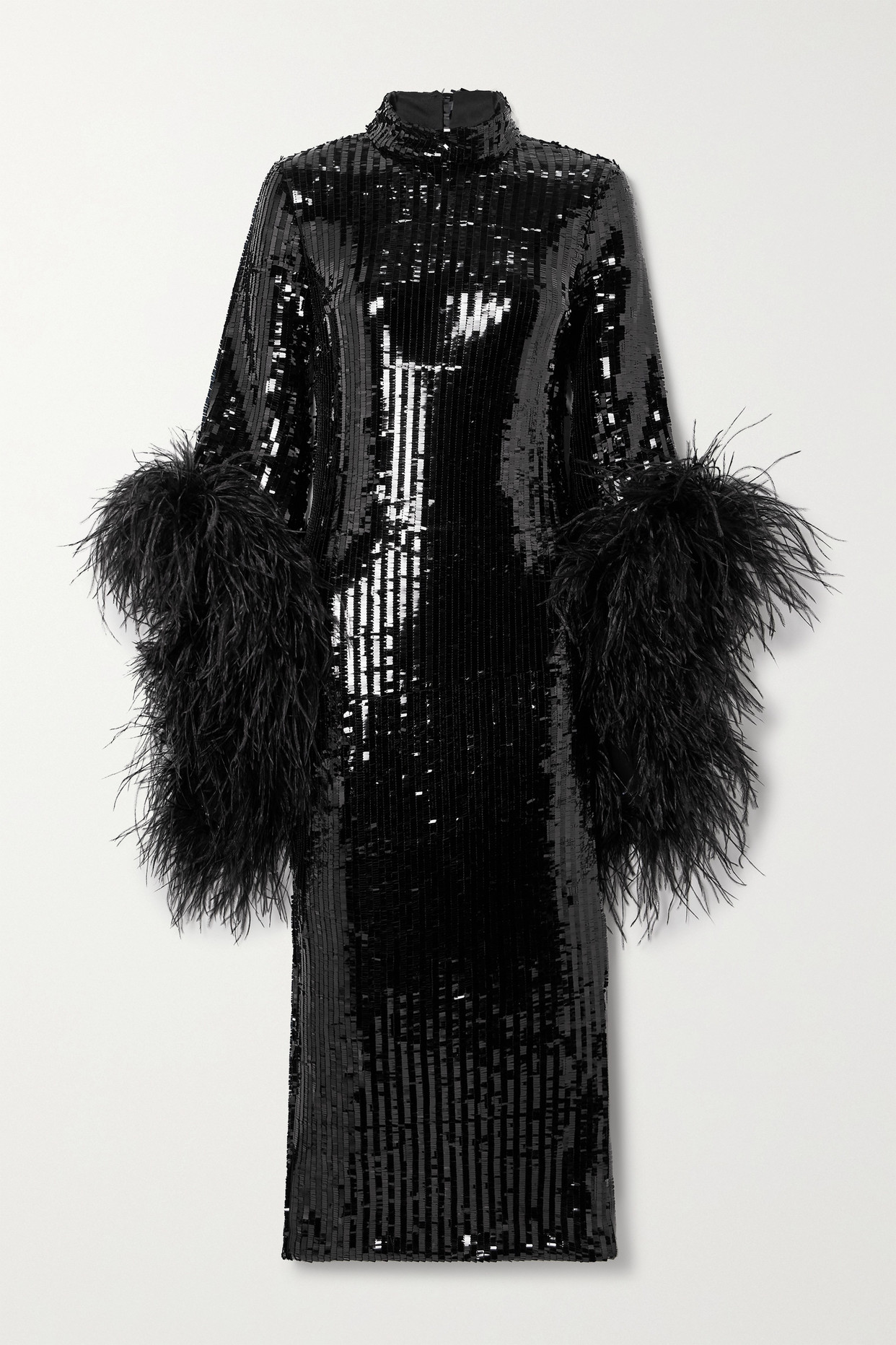 TALLER MARMO Del Rio Disco Feather-Trimmed Sequined Tulle Midi Dress