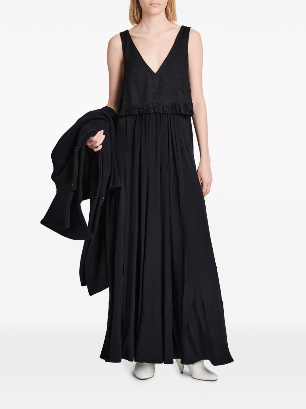 PROENZA SCHOULER Proenza Schouler V-Neck Maxi Dress with Fringe Detailing