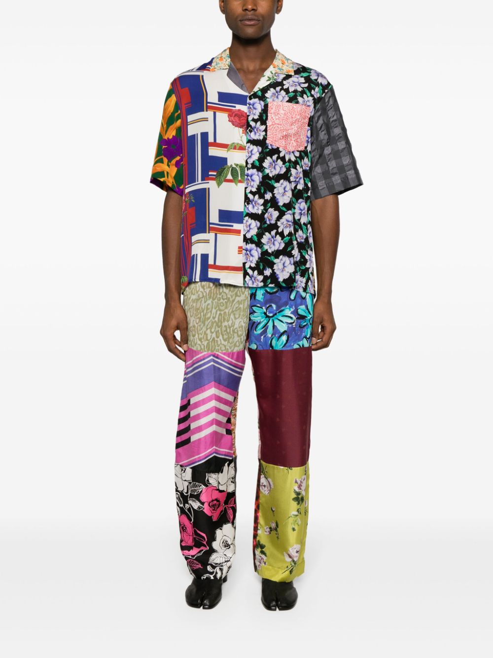 MARINE SERRE Marine Serre Regenerated Silk Patchwork Straight-Leg Trousers