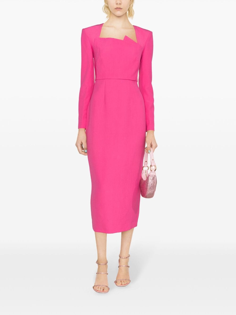 ROLAND MOURET Long-Sleeve Crepe Midi Dress