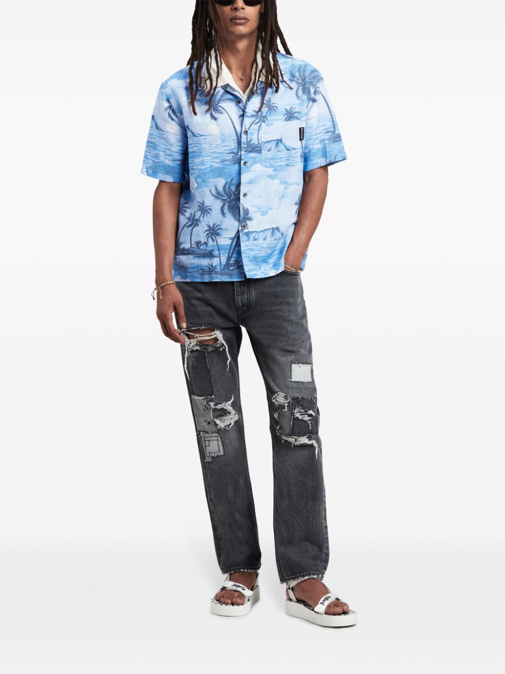 PALM ANGELS Palm Angels Distressed Straight-Leg Jeans