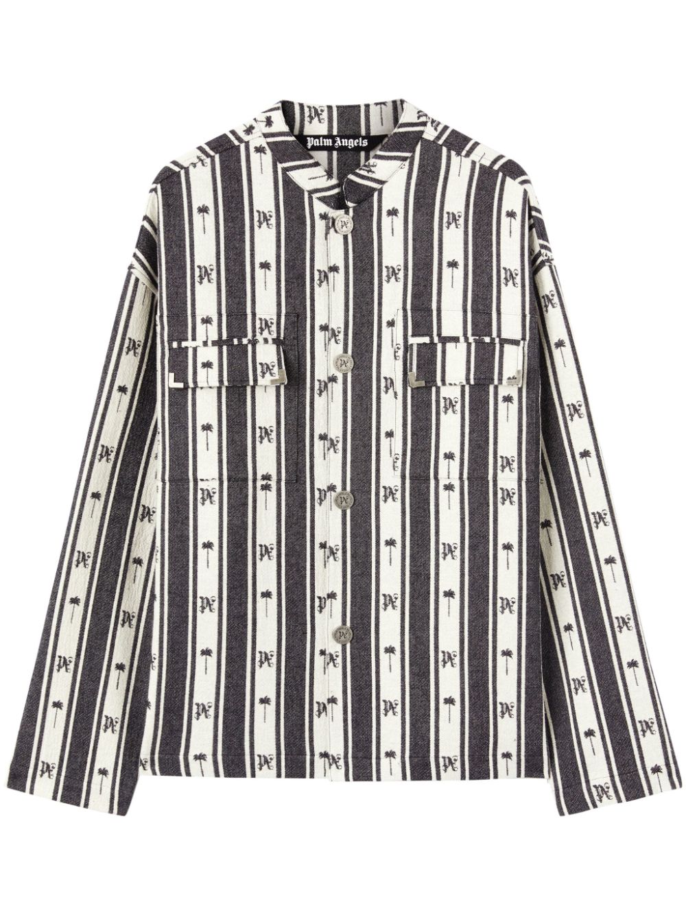 PALM ANGELS monogram-print striped overshirt