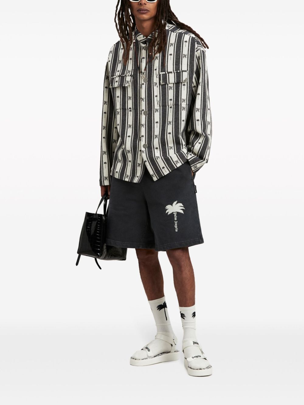 PALM ANGELS monogram-print striped overshirt