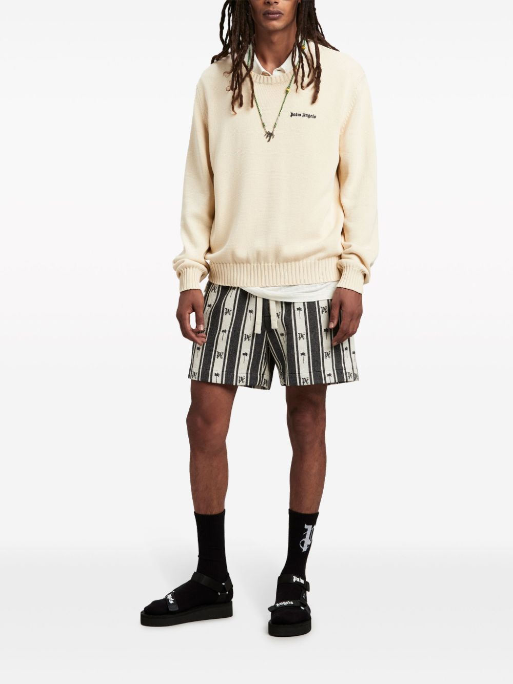 PALM ANGELS Monogram-Print Striped Shorts