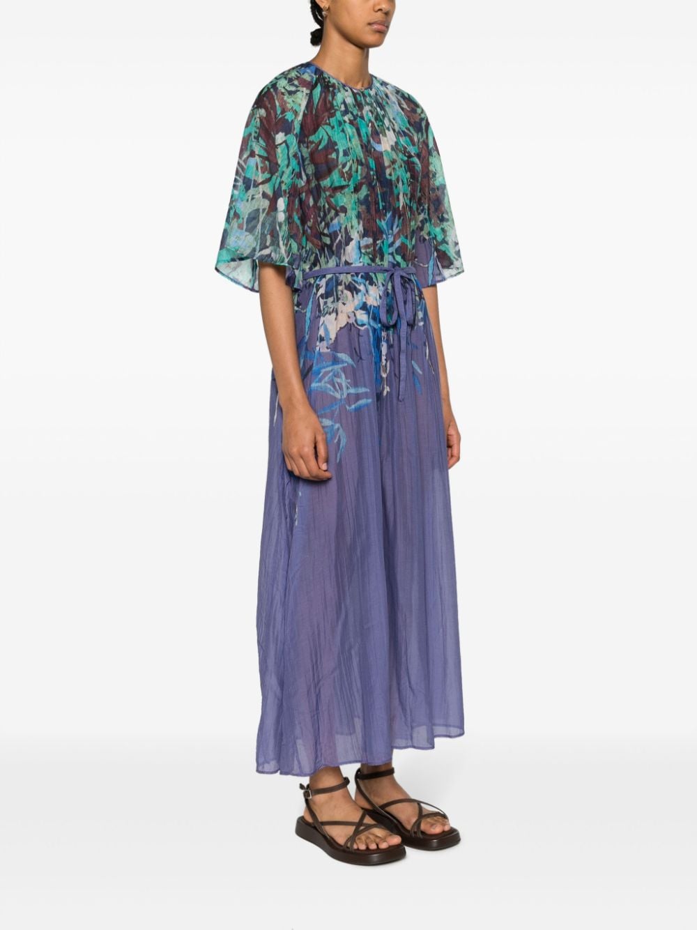 FORTE_FORTE Floral-Print Pleated Midi Dress