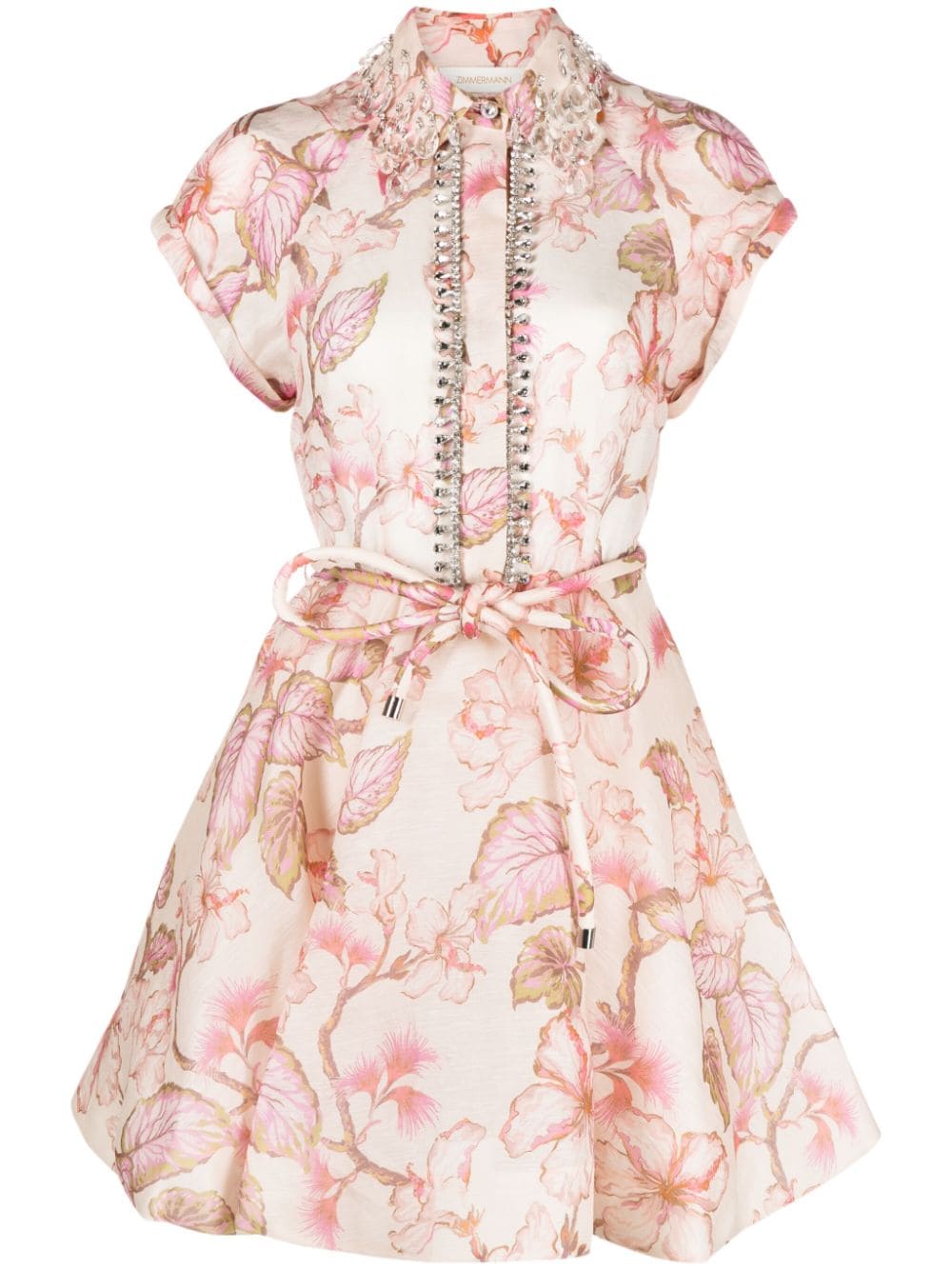 zimmermann green and pink dress Zimmermann Bellitude Cutout Floral-print Linen Mini Dress In Pink,gree -  BOPF