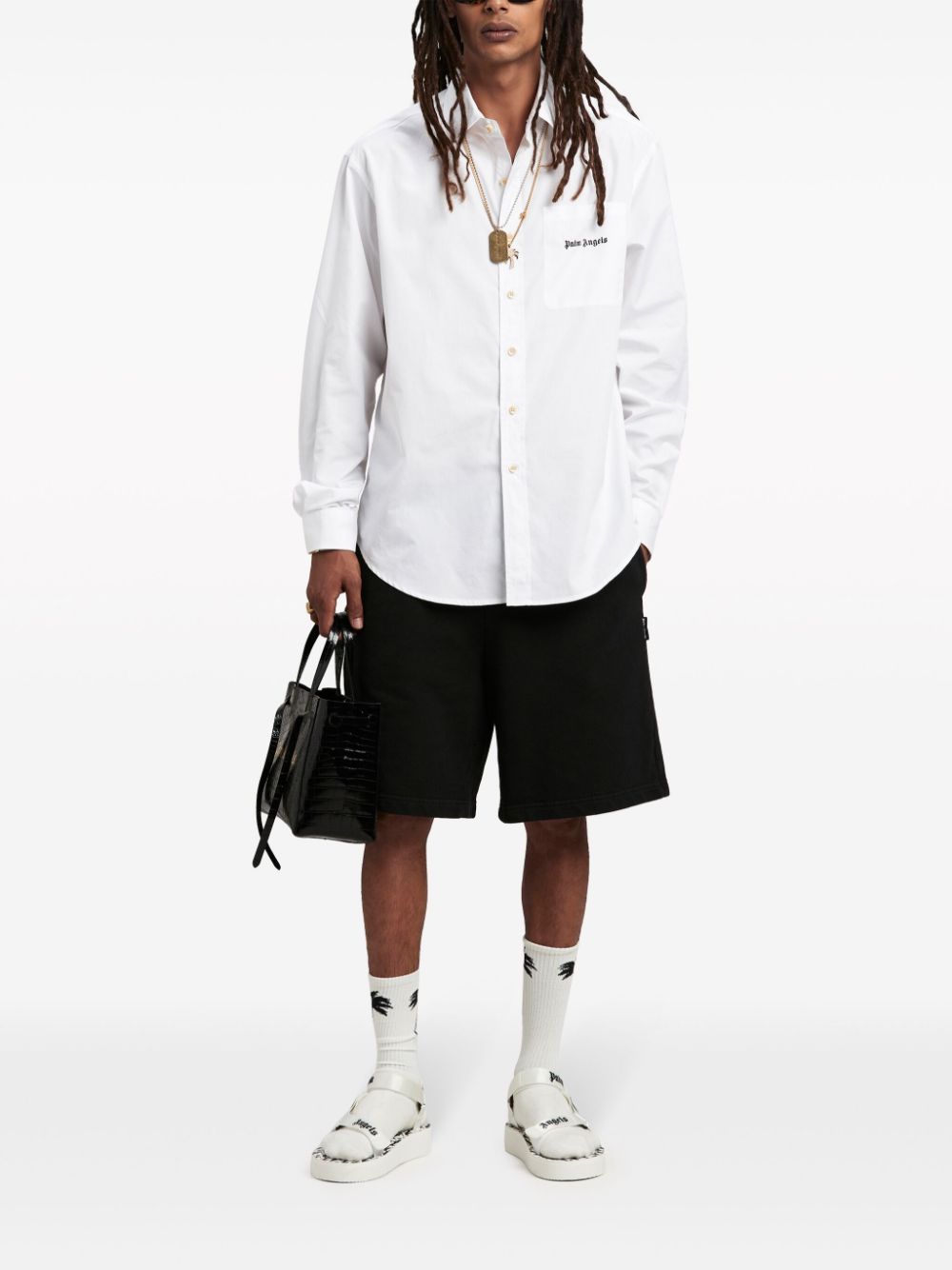 PALM ANGELS Palm Angels logo-print cotton track shorts