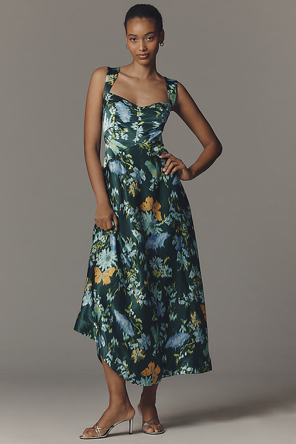 Maeve Jocelyn Sleeveless Slip Midi Dress - Green Floral | Editorialist Maeve Jocelyn Sleeveless Slip Midi Dress - Green Floral | Editorialist