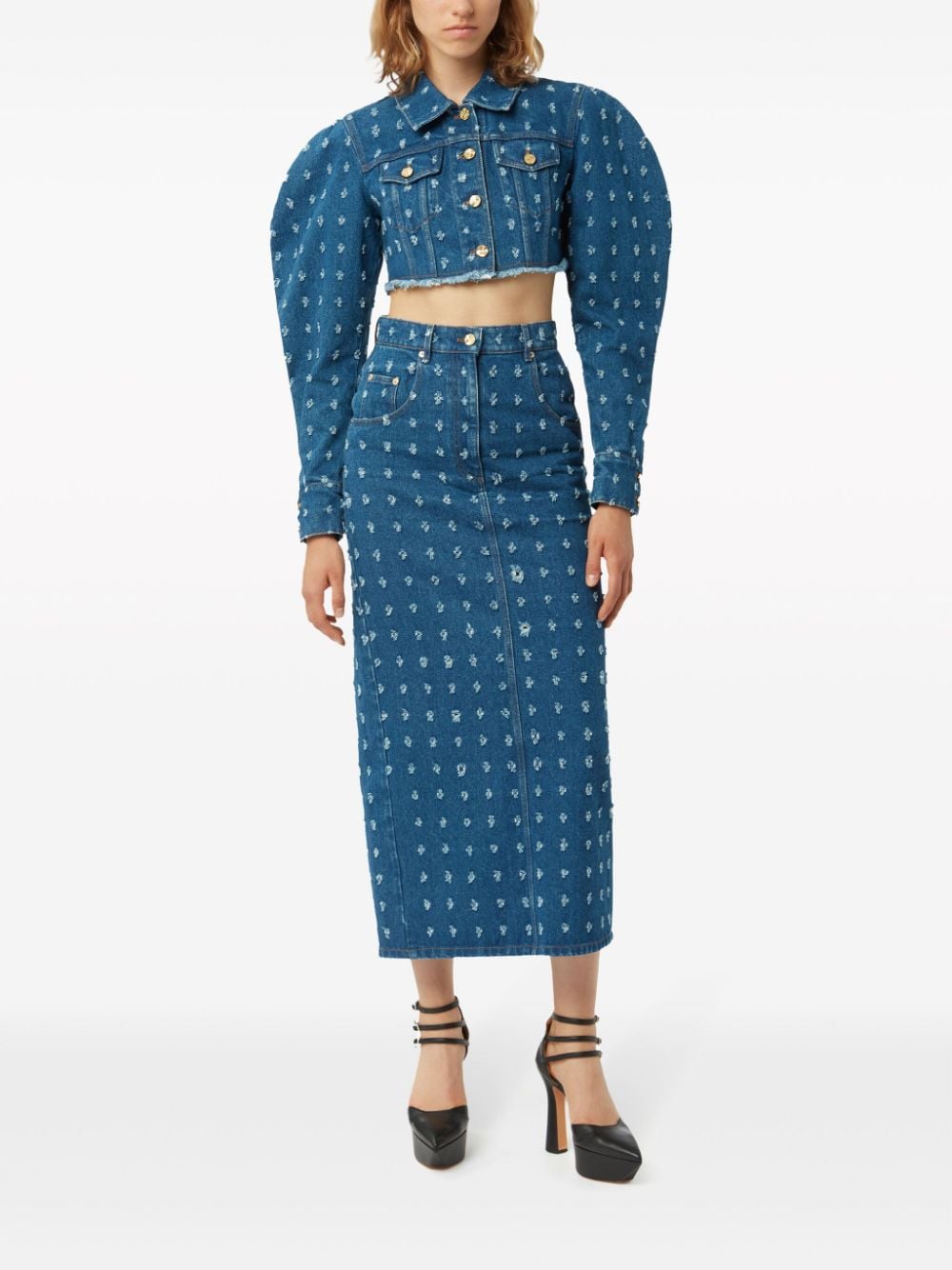 NINA RICCI Nina Ricci Distressed Cropped Denim Jacket