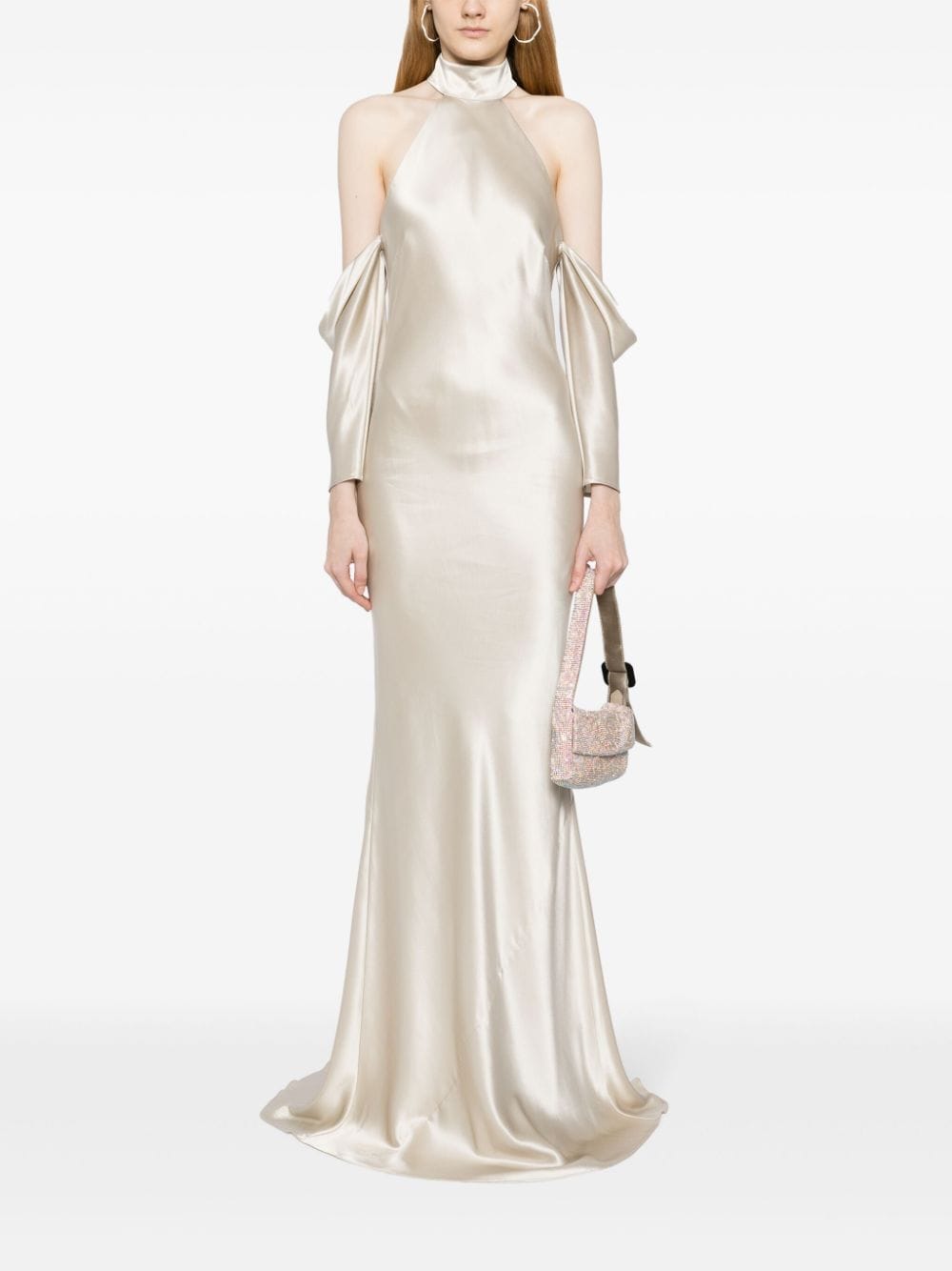 MICHELLE MASON Michelle Mason Halterneck Drop-Sleeve Maxi Dress