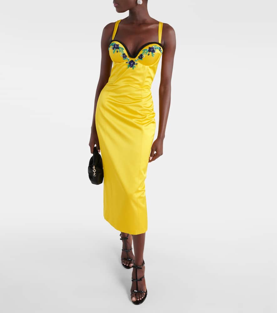 self portrait iris midi dress SELF-PORTRAIT Iris Bright Pink Sweetheart Neck Ruched Side Crepe Puff