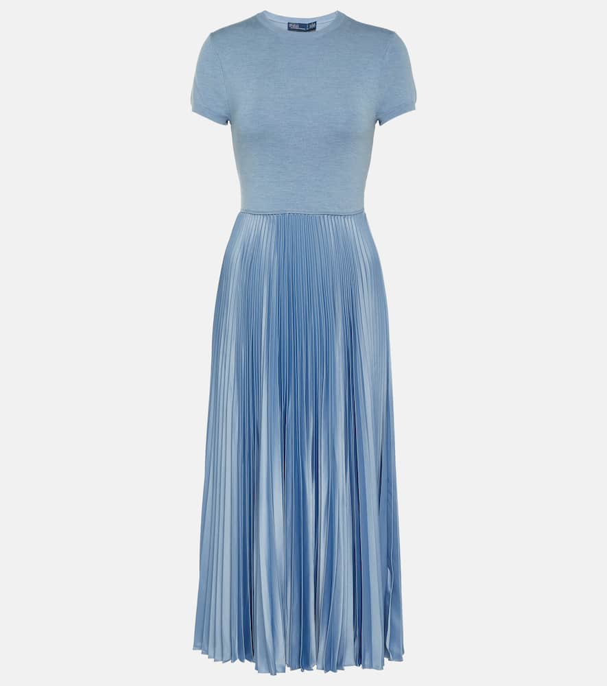 Ralph Lauren Pleated Wool-Blend Knit Midi Dress In Blue - 30% Off | Editorialist Ralph Lauren Pleated Wool-Blend Knit Midi Dress In Blue - 30% Off | Editorialist