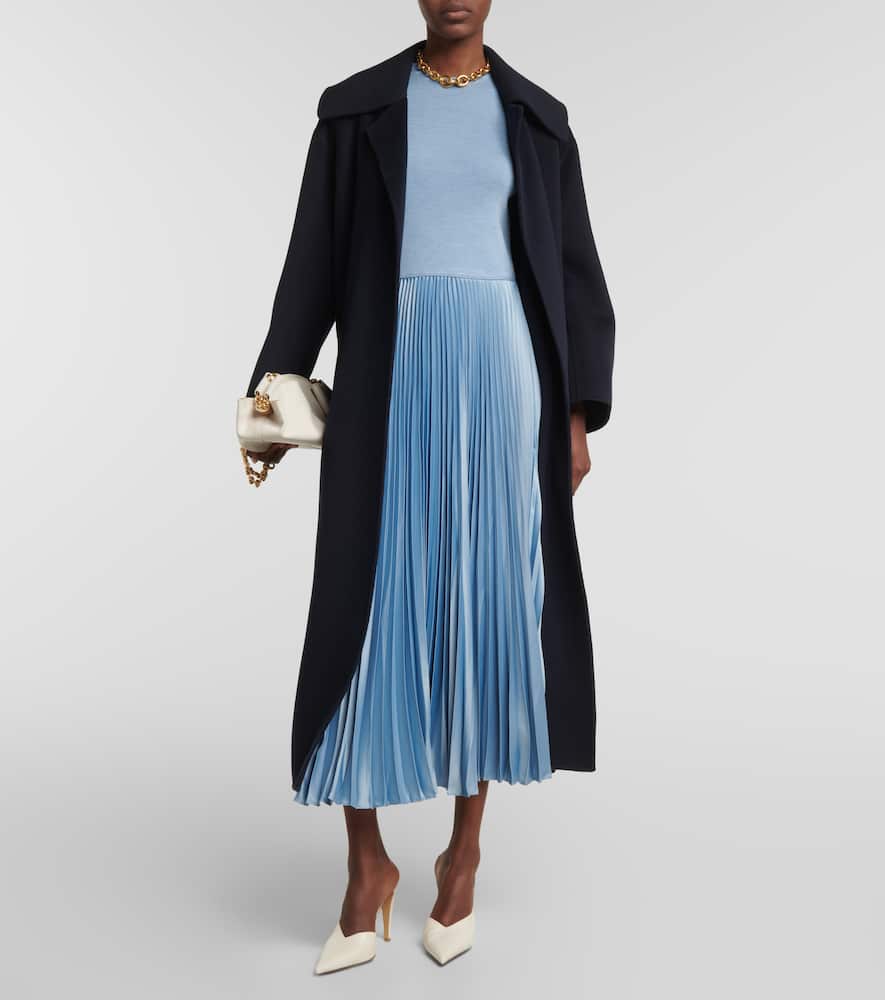 polo ralph lauren pleated wool ribbed knit midi dress Ralph Lauren Pleated Wool-Blend Knit Midi Dress In Blue - 30% Off