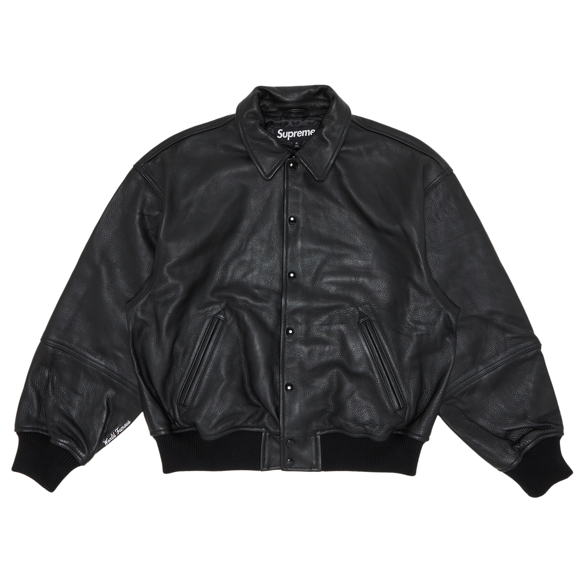 Supreme Mister Cartoon Embroidered Leather Jacket - Black