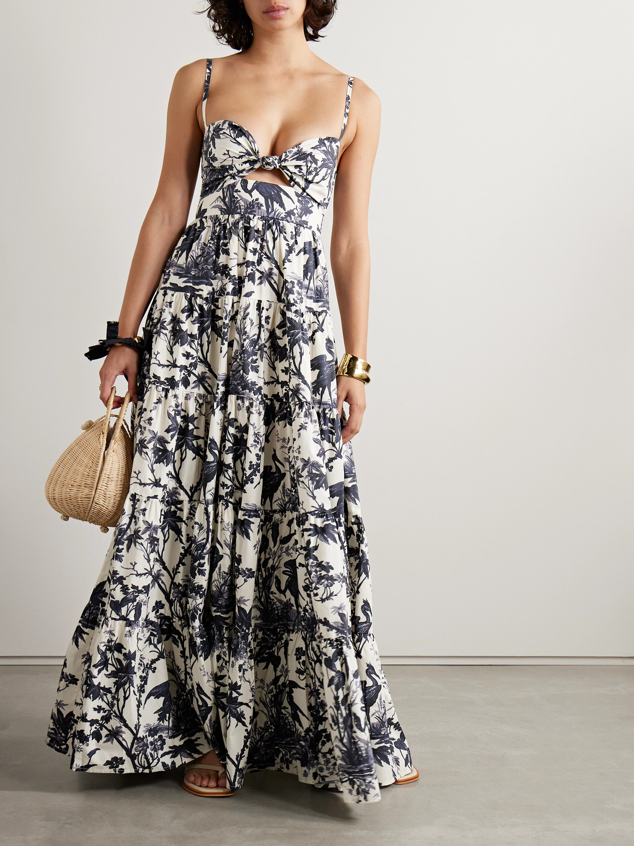 Cara Cara Delilah Tiered Printed Cotton-Poplin Maxi Dress In Blue - 50% Off  | Editorialist