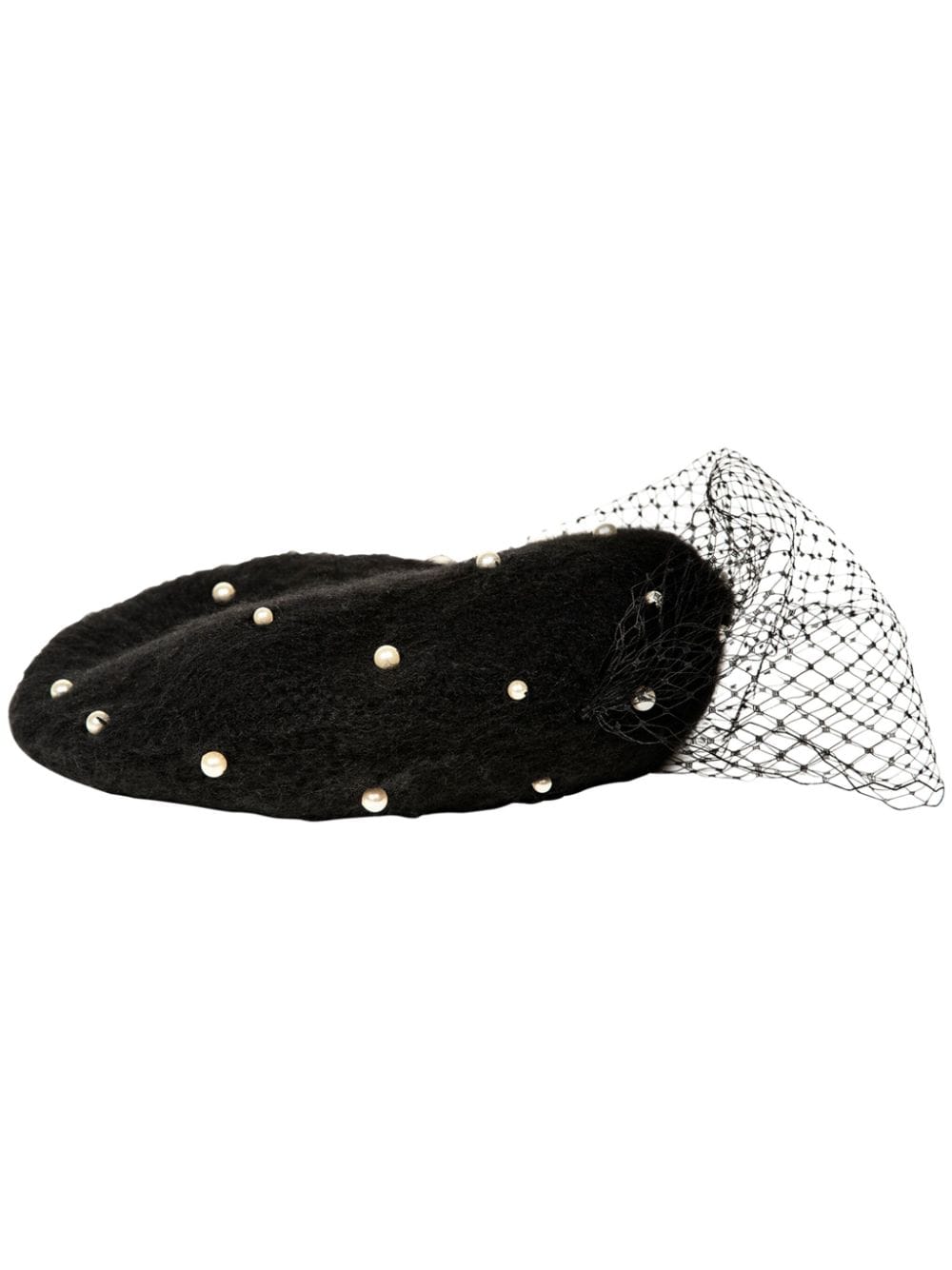 Pearl-Embellished Black Wool Beret - Women Accessories Black Beret with Pearls & Crystals – Hair Drama Company main image 3