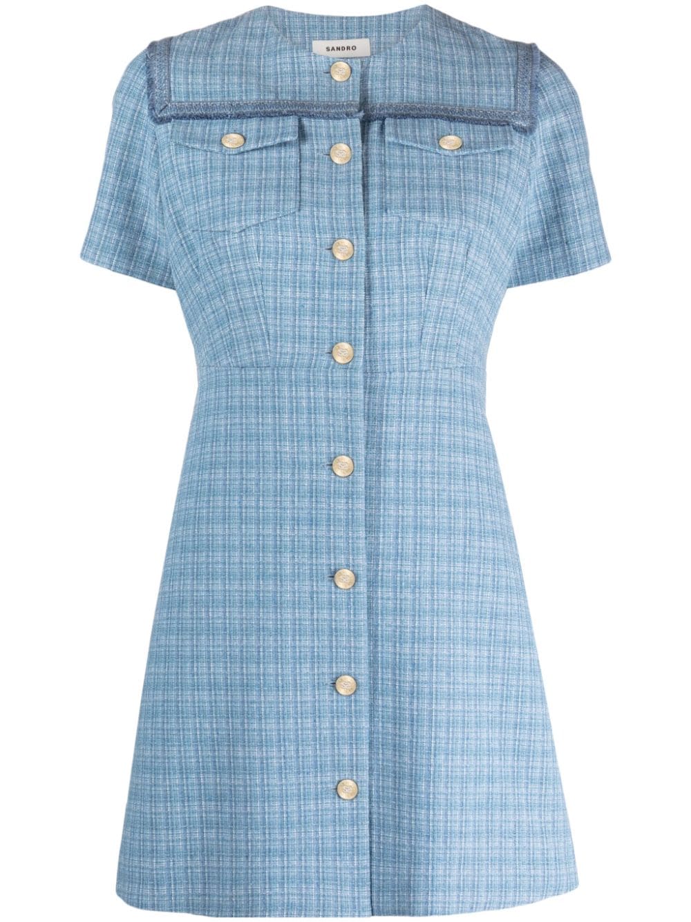 Sandro Button-Up Tweed Dress In Blue - 40% Off | Editorialist
