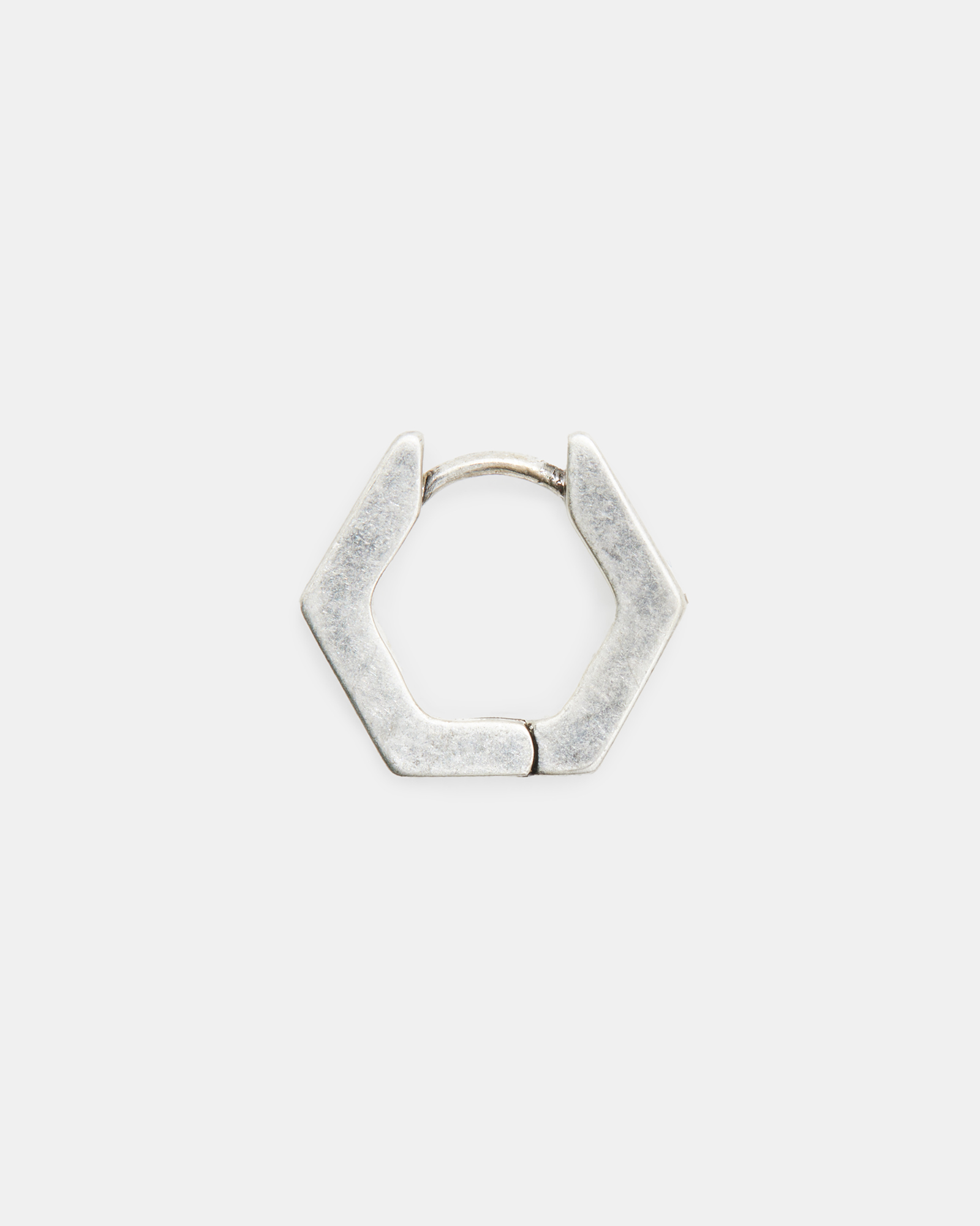 Allsaints Hex Sterling Silver Bolt Hoop Earring In Warm Silver 