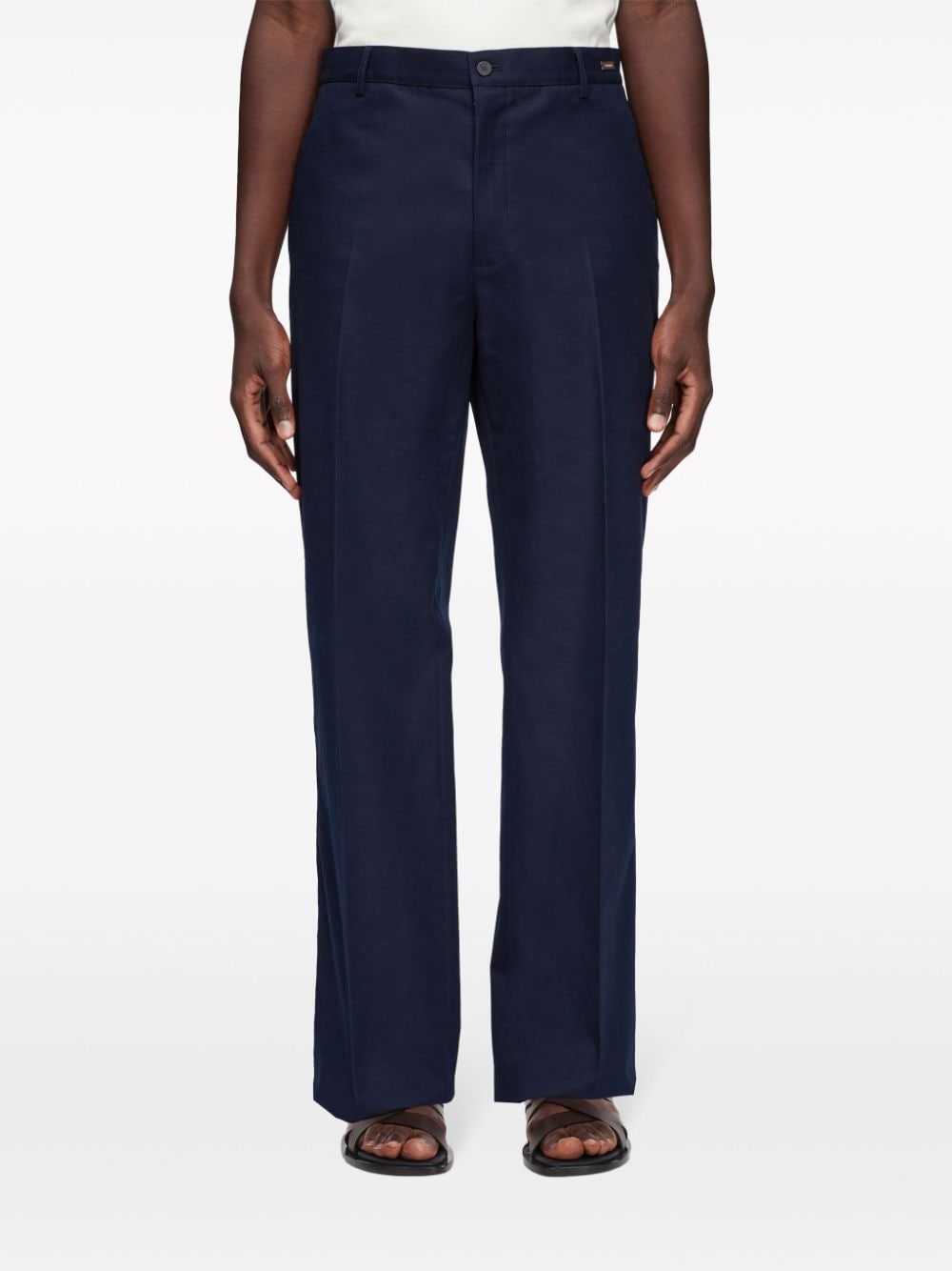 SALVATORE FERRAGAMO Logo Plaque Cotton Straight-Leg Trousers