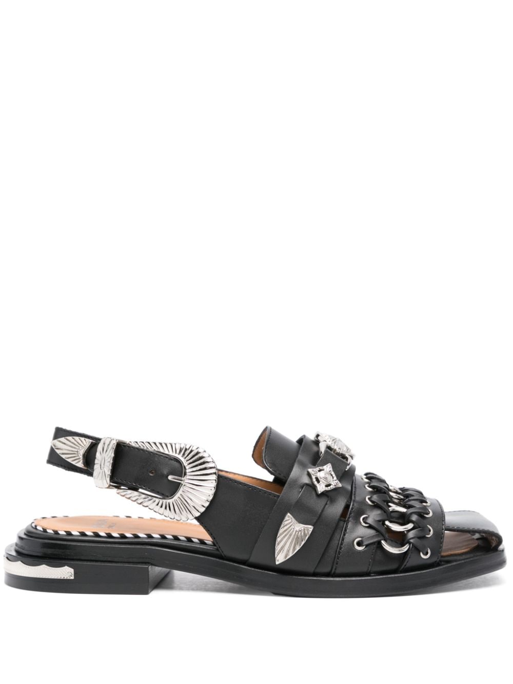 Toga Stud-Embellished Leather Sandals - Black | Editorialist