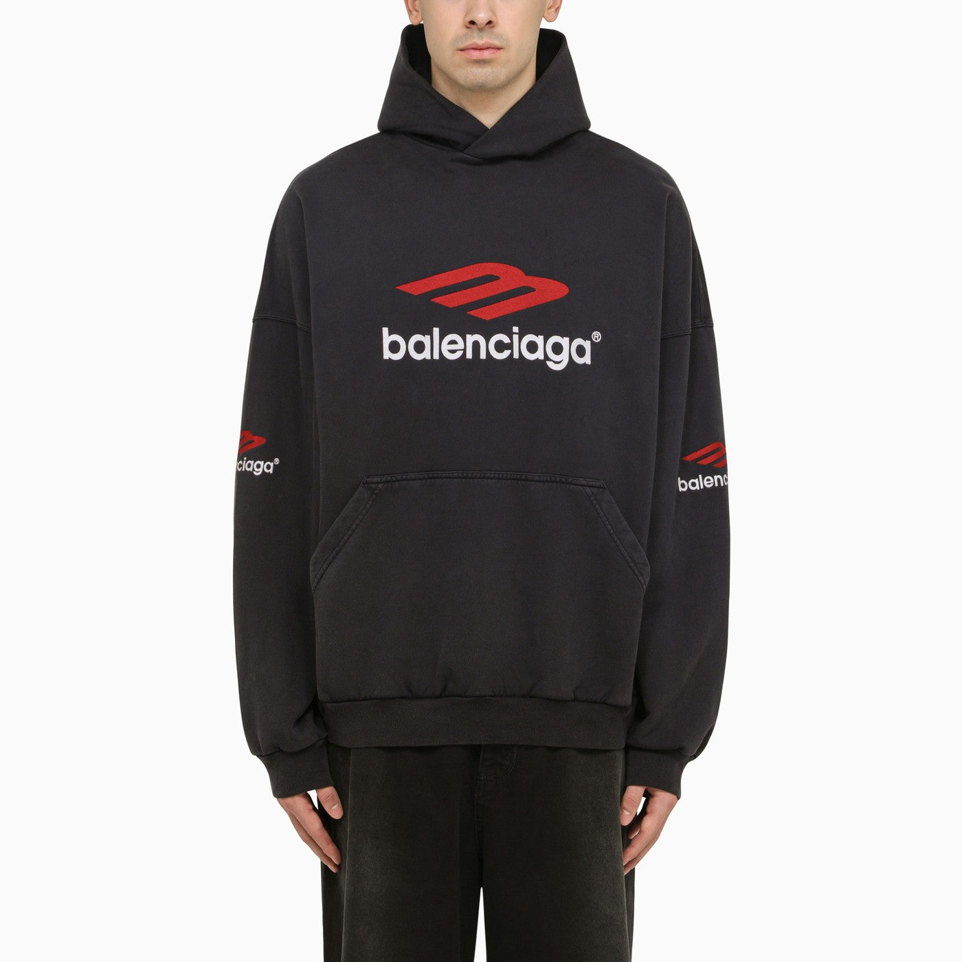 Balenciaga Icon B Sport Hoodie /Red - Black | Editorialist