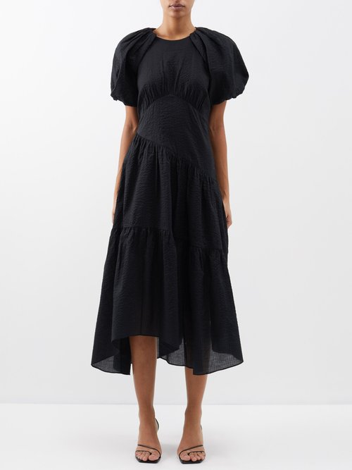 frame cotton asymmetric tiered midi-dress Arrabel Tiered Ruffle Asymmetric Midi Dress White main image 0