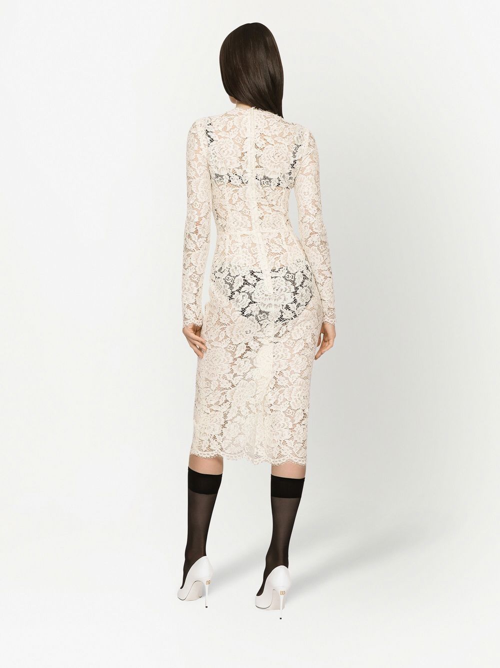 Dolce & Gabbana Lace Long Sleeve Midi Dress - White