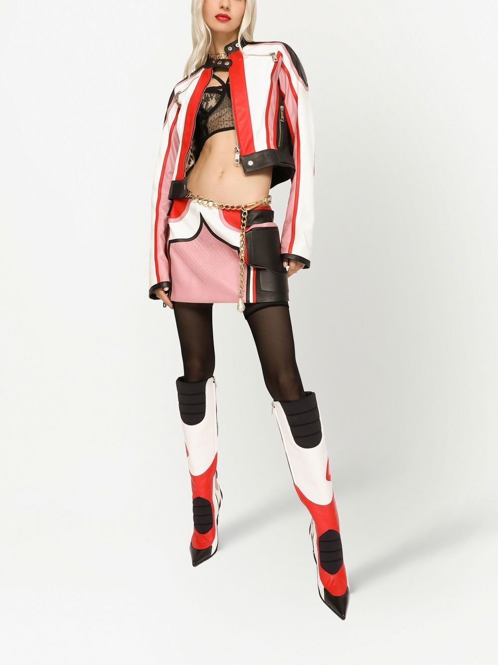 DOLCE & GABBANA Colour-Block Lambskin Miniskirt