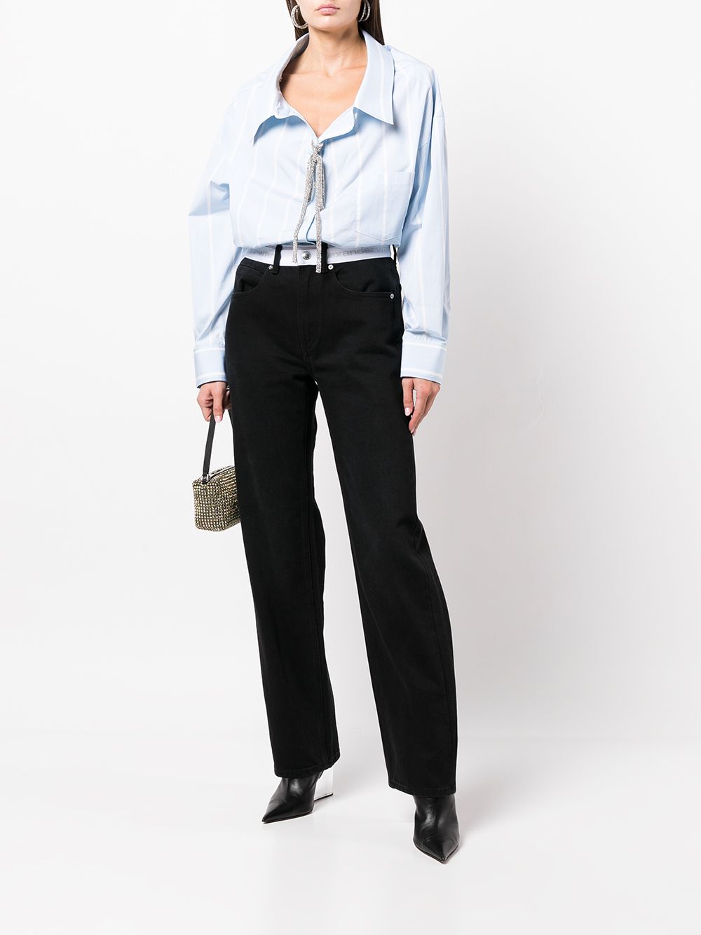 ALEXANDER WANG Alexander Wang Crystal-Embellished Striped Cotton Shirt