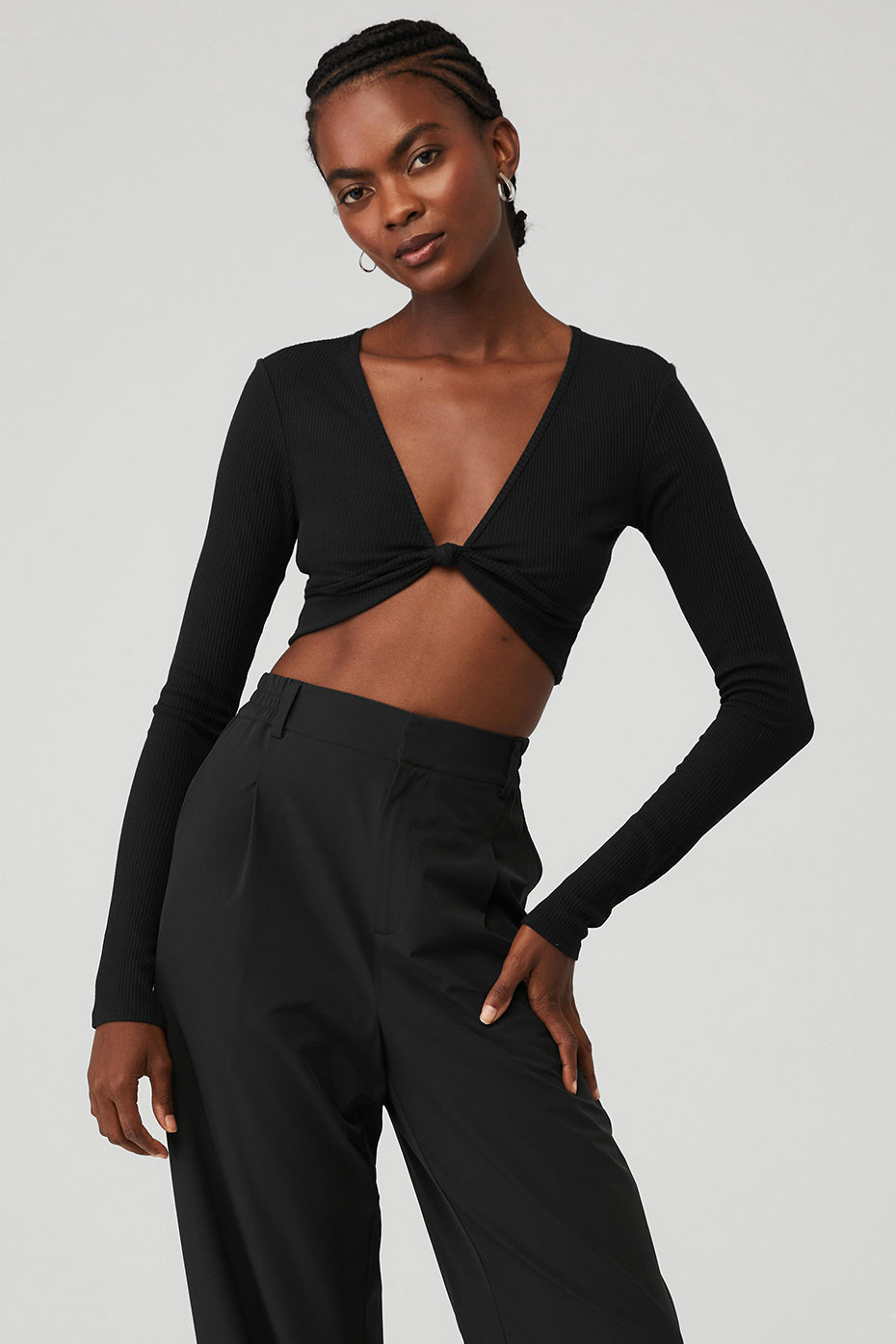 Alo Yoga Ribbed Knotty Long Sleeve Top In Black - 21% Off