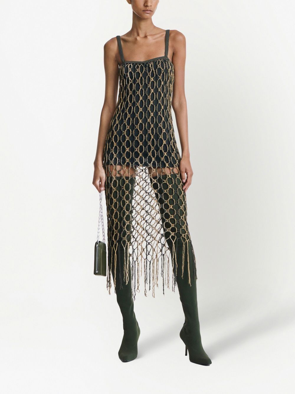 DION LEE Crochet-Net Layered Midi Dress