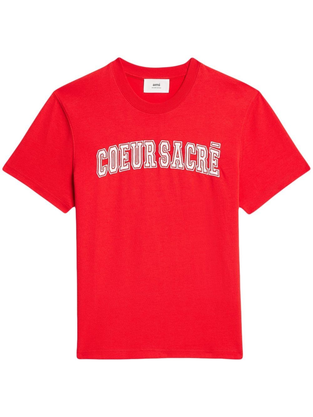 Ami Embroidered-Logo Cotton T-Shirt In Red - 67% Off | Editorialist
