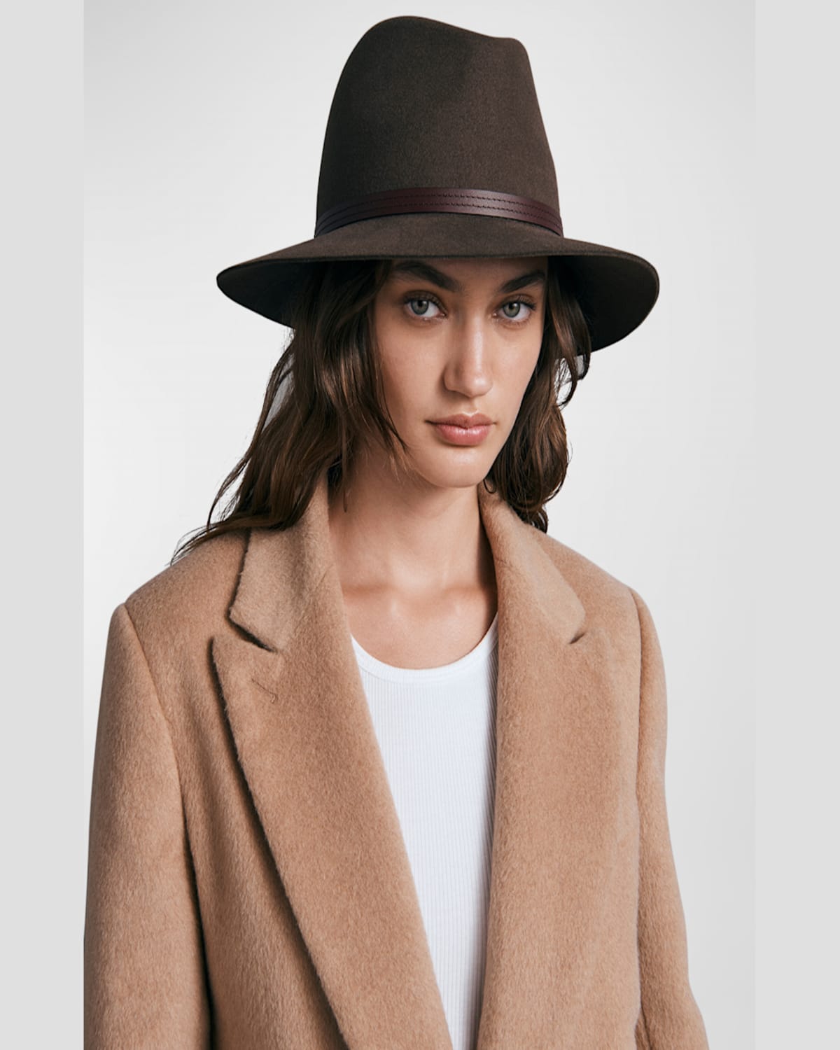 Rag & Bone Wool Fedora with Leather Band, Pecan, Women\'s, S, Hats Fedoras rag & bone Women main image 4