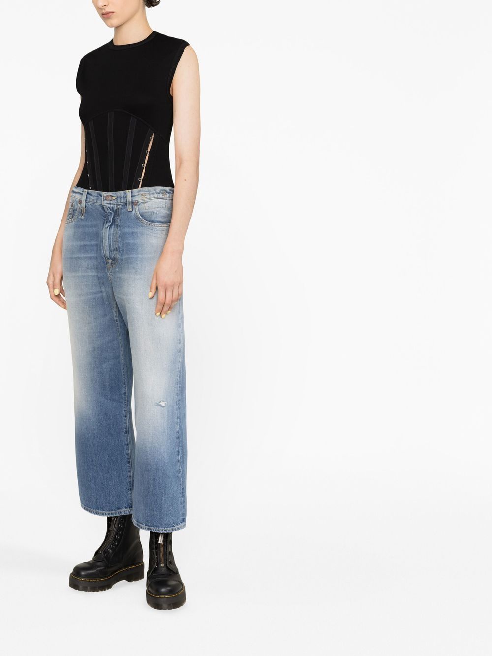 R13 R13 Distressed-Finish Straight Leg Jeans
