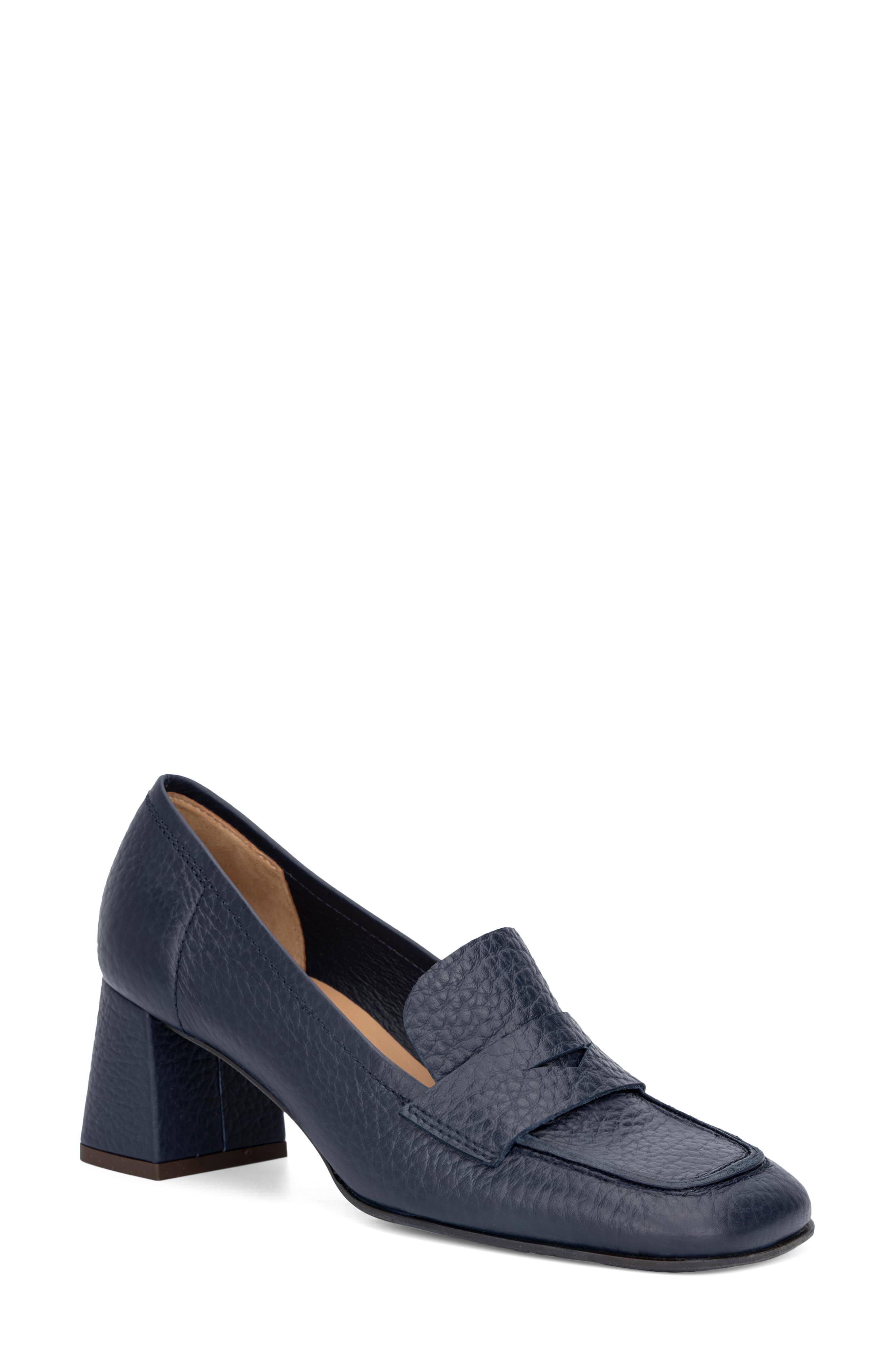 Aquatalia Carlina Block Heel Penny Loafer In Navy - 62% Off 