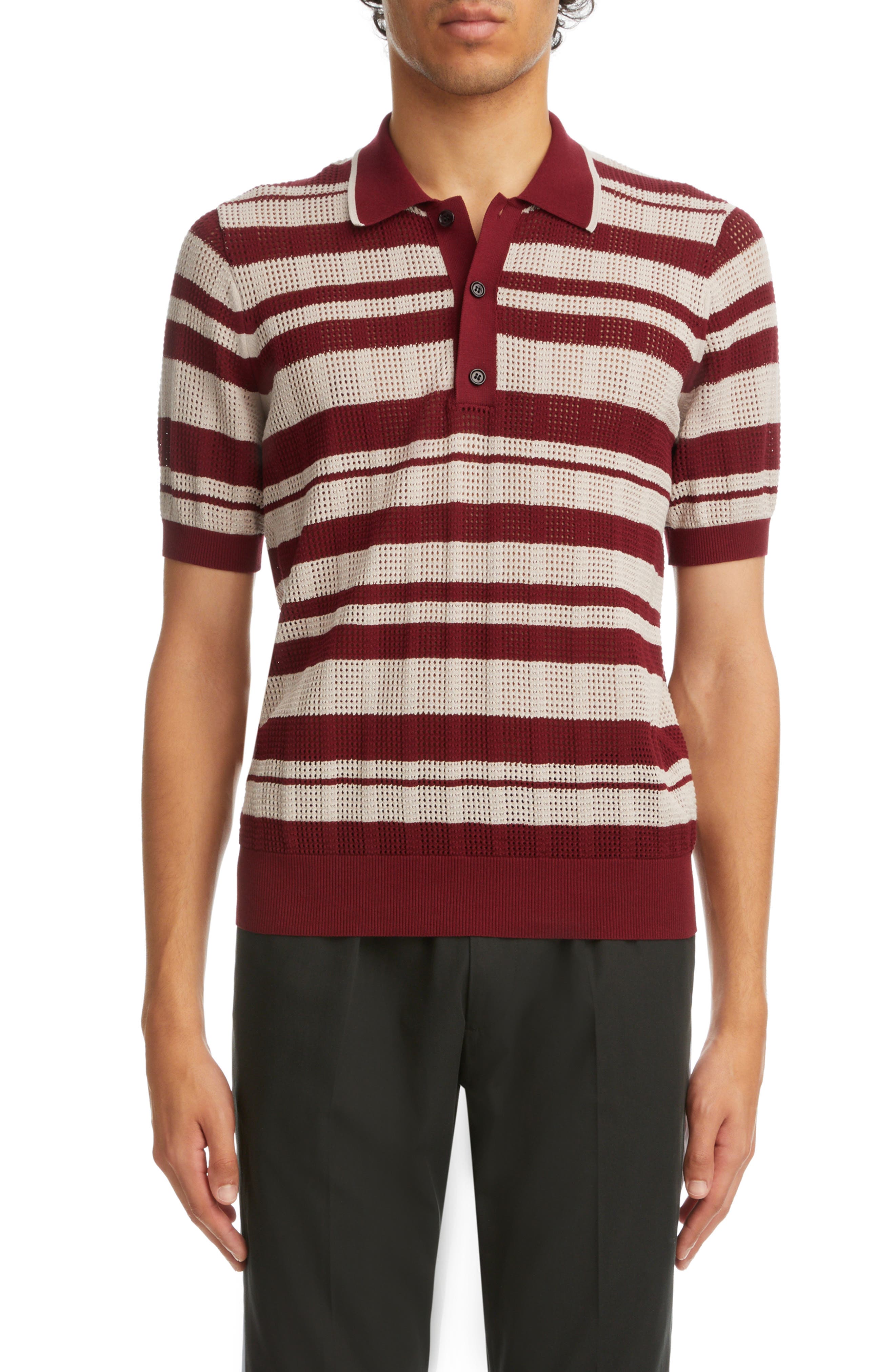 Dries Van Noten Mirko Stripe Sweater Polo In Bordeaux - 50% Off