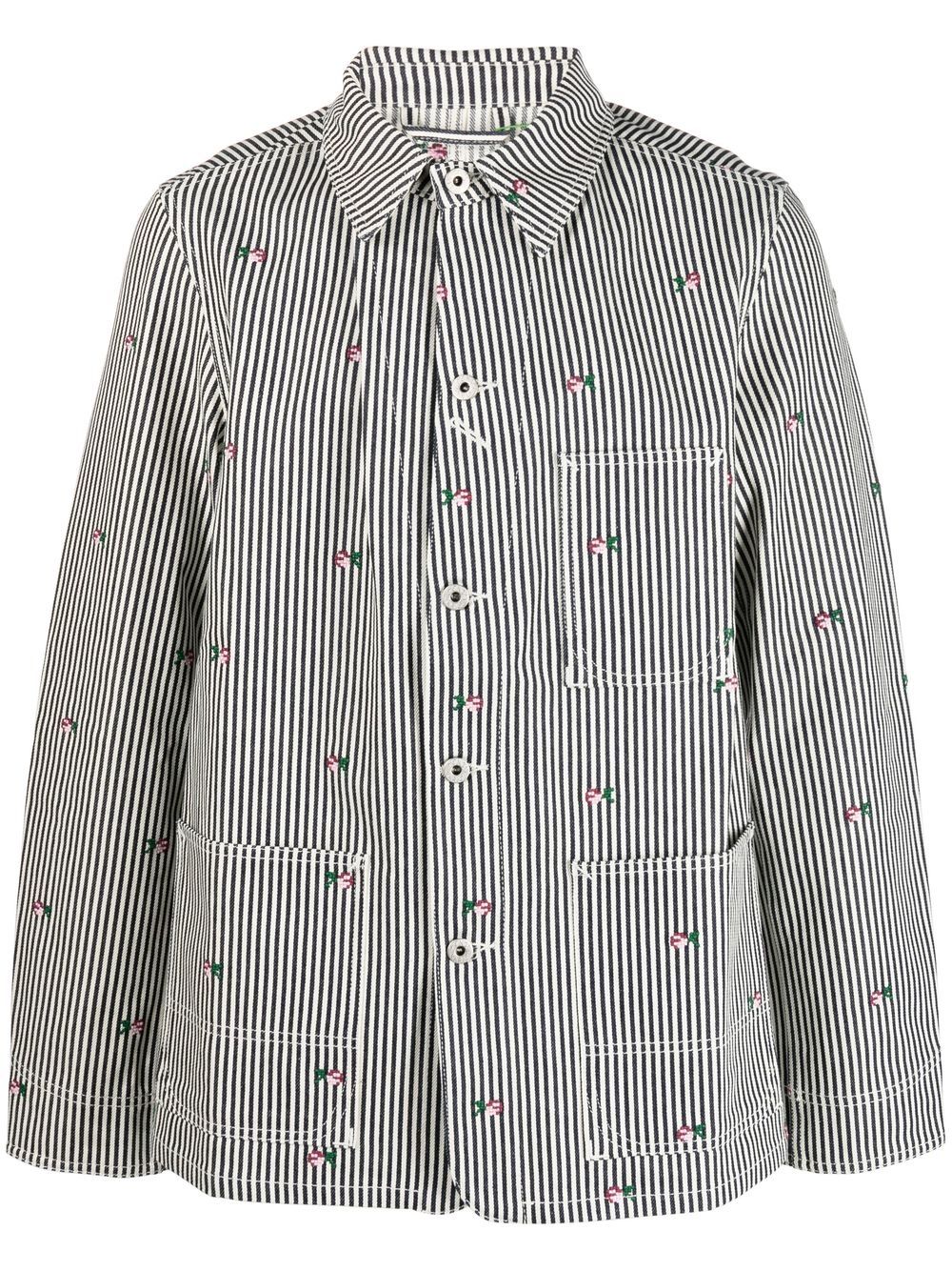 KENZO floral-embroidered striped shirt jacket