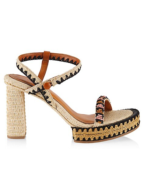 Farm Rio Beaded Platform Sandals - Beige | Editorialist